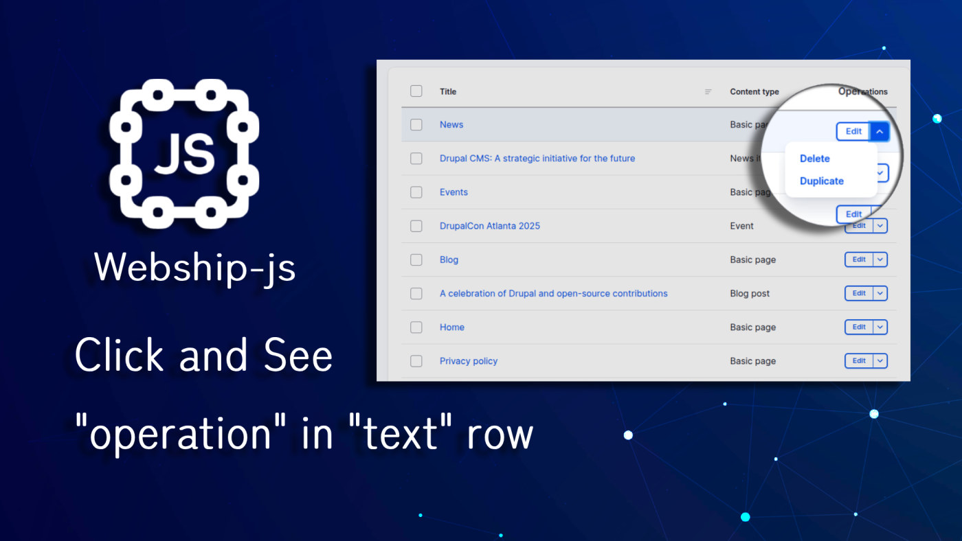 Webship-js: Click and See 'operation' in "text" row
